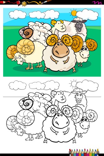 Cartoon sheep farm animal characters set coloring Vector Image