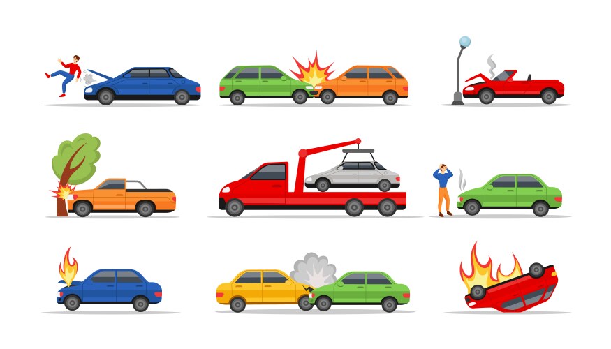 Cartoon car accidents crash of vehicle with Vector Image