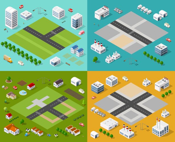 Urban crossroad with cars and pedestrian paths Vector Image