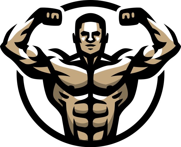 Bodybuilder logo double biceps Royalty Free Vector Image