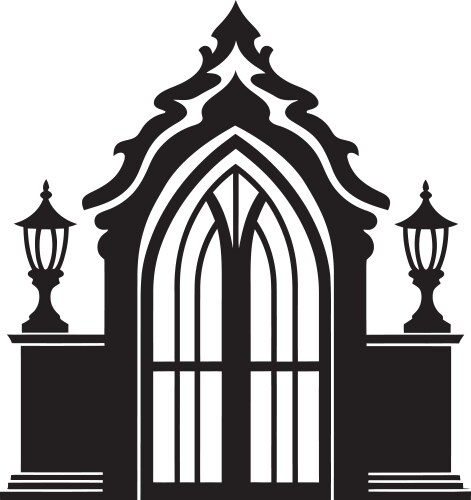 Scrollwork sanctuary black logo icon with church Vector Image