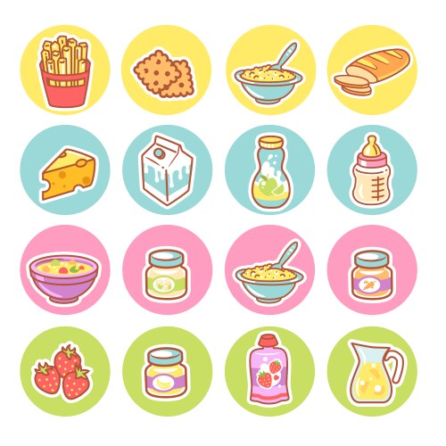 Set food icons collection product objects Vector Image