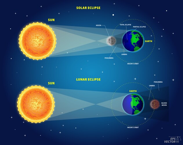 Realistic solar and lunar eclipses concept 3d ill Vector Image