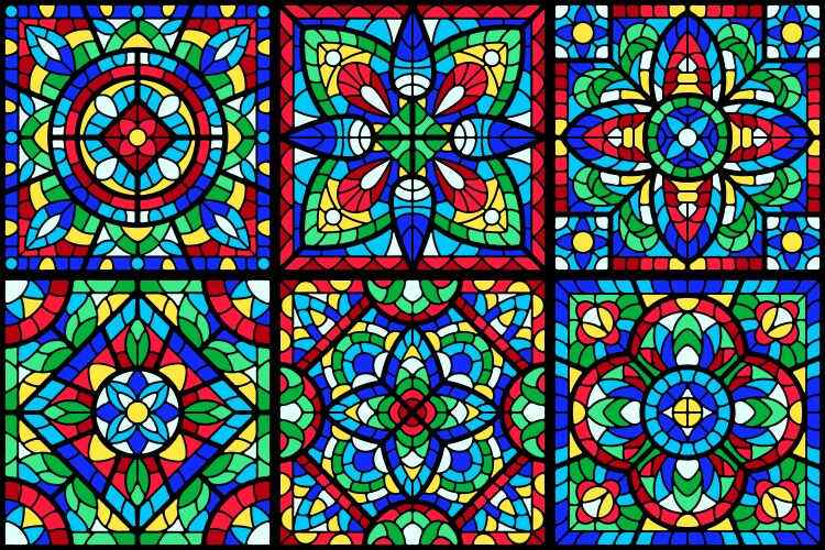 Stained-glass window with colored piece Royalty Free Vector