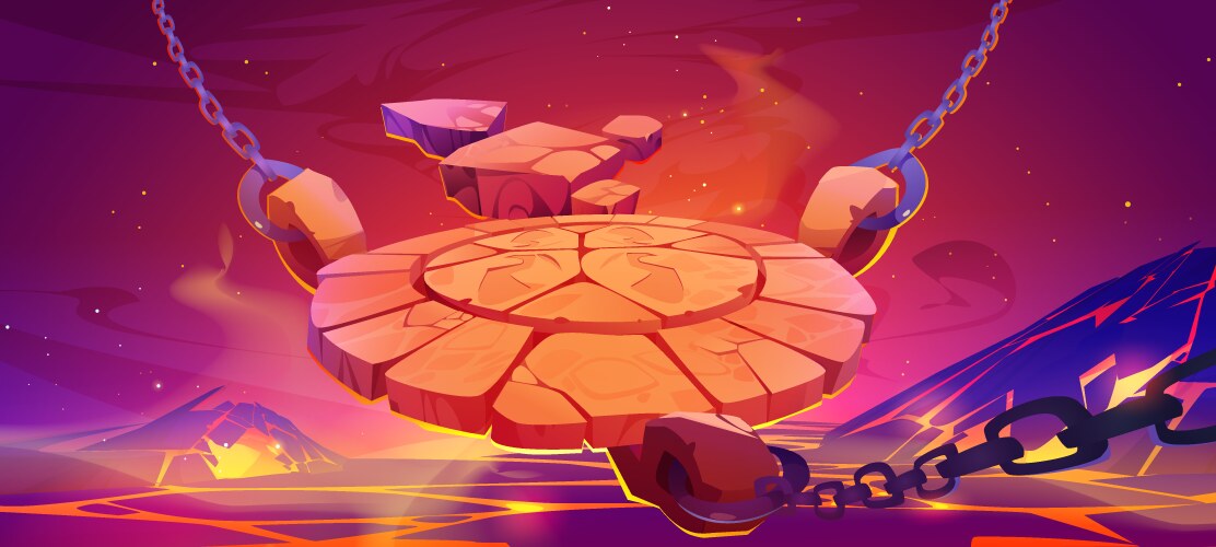 Floating round battle arena with lava and smoke Vector Image