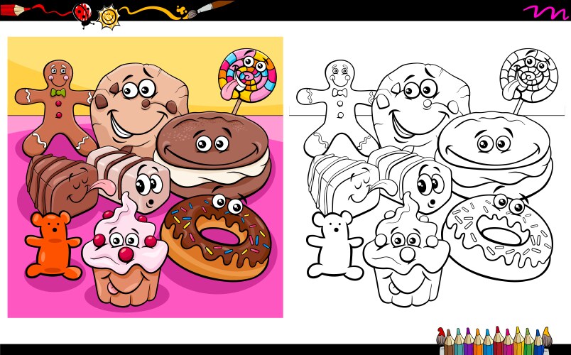 Fast food cartoon for coloring book Royalty Free Vector