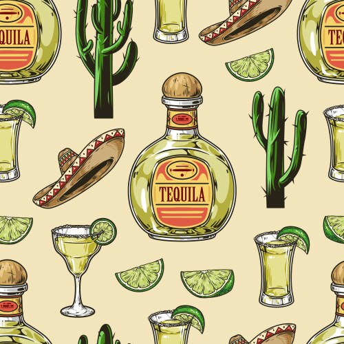 Tequila drink seamless pattern colorful Royalty Free Vector