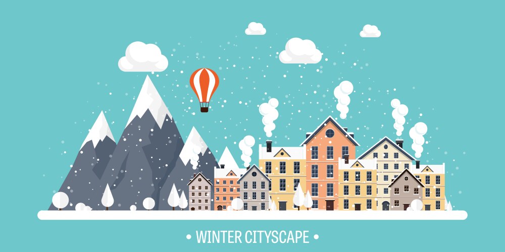 Winter snow urban countryside landscape city Vector Image