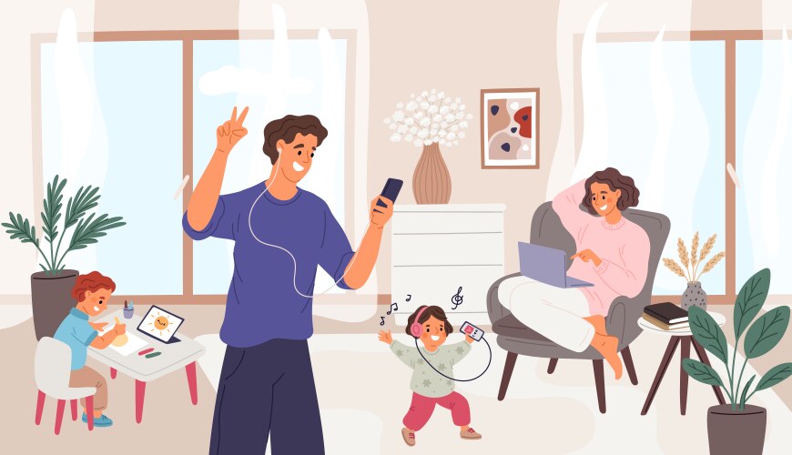 Family Using Gadgets Vector Images (over 600)