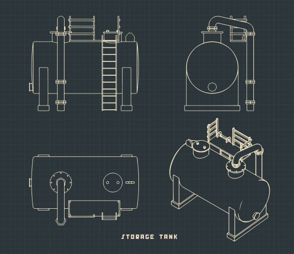 Spherical storage tank isometric blueprints Vector Image