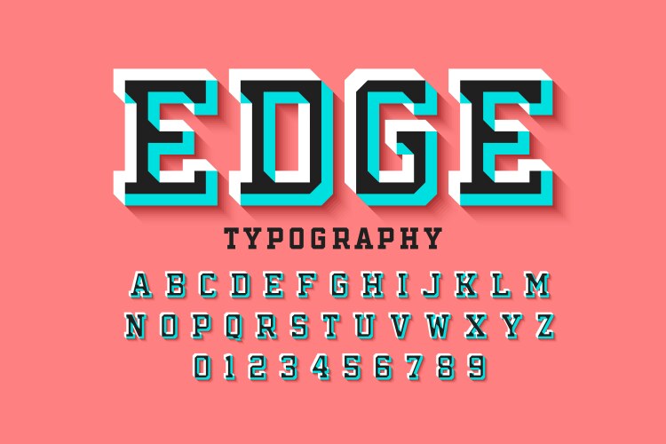 Cast shadow font alphabet letters and numbers Vector Image