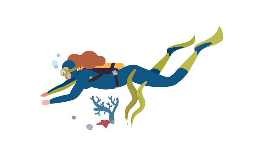 Cartoon divers underwater scuba diving characters Vector Image