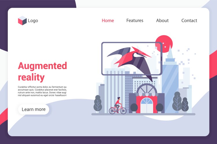 Vr technology landing page template Royalty Free Vector