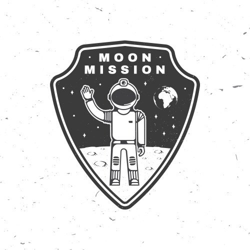 Space badge with moon and crater texture in view Vector Image