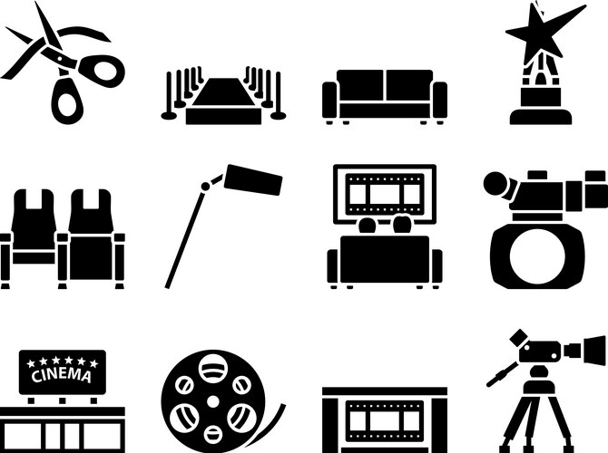 Movie and cinema grayscale stickers set eps10 Vector Image