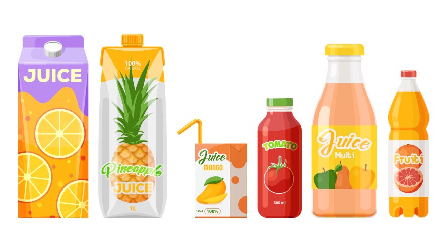 Cartoon orange juice packs with fruit Royalty Free Vector