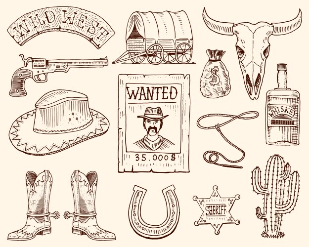 Wild west and cowboys vintage emblems Royalty Free Vector