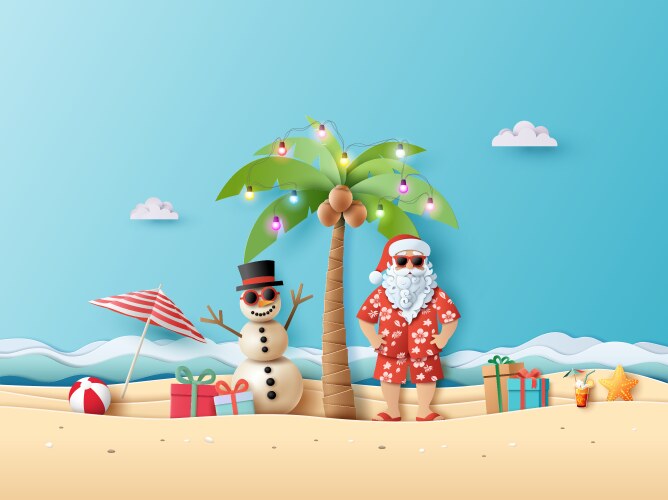 Tropical Santa on the Beach Royalty Free Vector Image