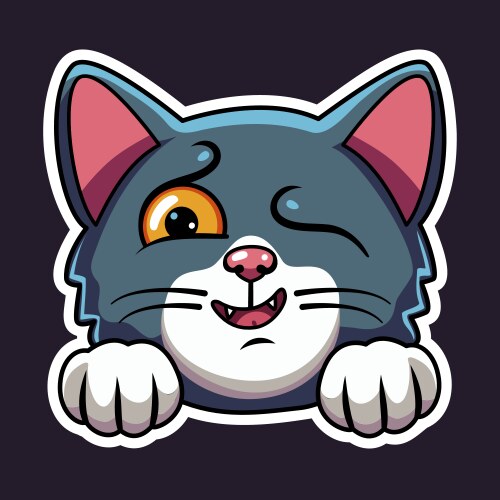 A thoughtful emoticon cat sticker Royalty Free Vector Image