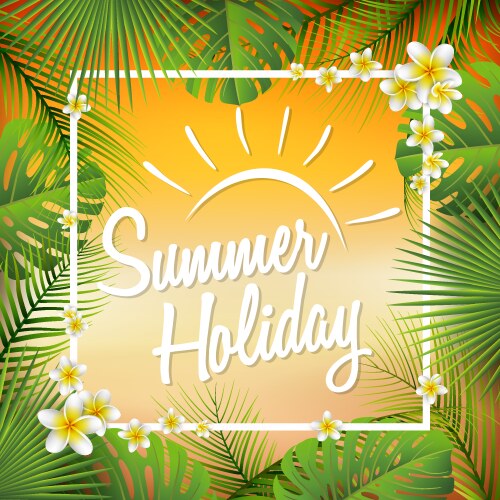 Green summer with tropical leaves and flowers Vector Image