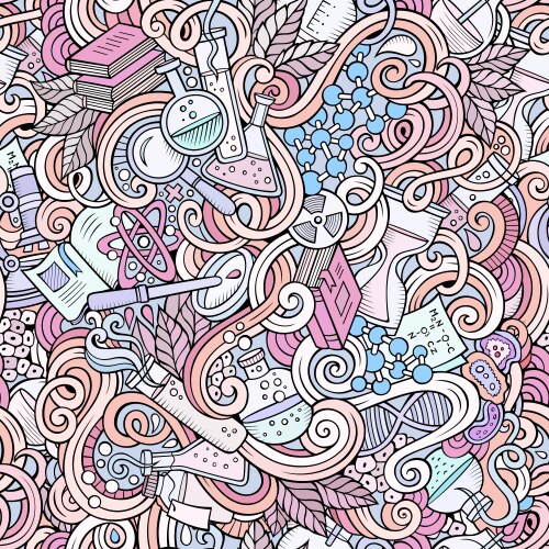 Cartoon hand-drawn science doodles seamless Vector Image