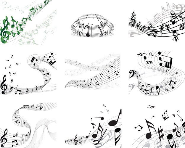 Music notes on staff icons Royalty Free Vector Image