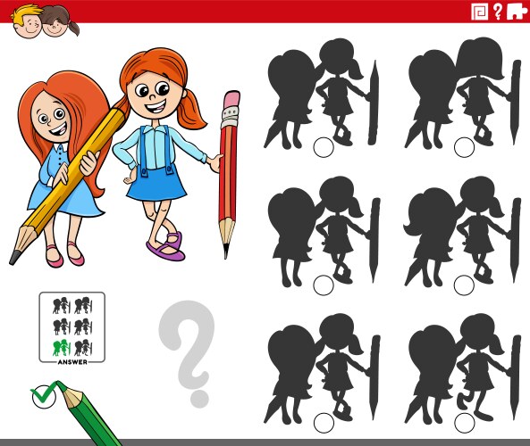 Educational shadows game with cute girl Royalty Free Vector