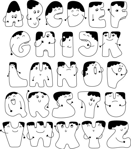 Doodle style colorful alphabet uppercase letters Vector Image