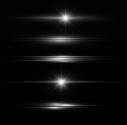 Horizontal line light white laser beams spark star