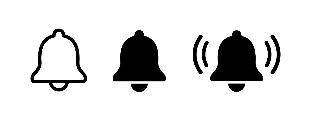 Notification bell icon set collection Royalty Free Vector