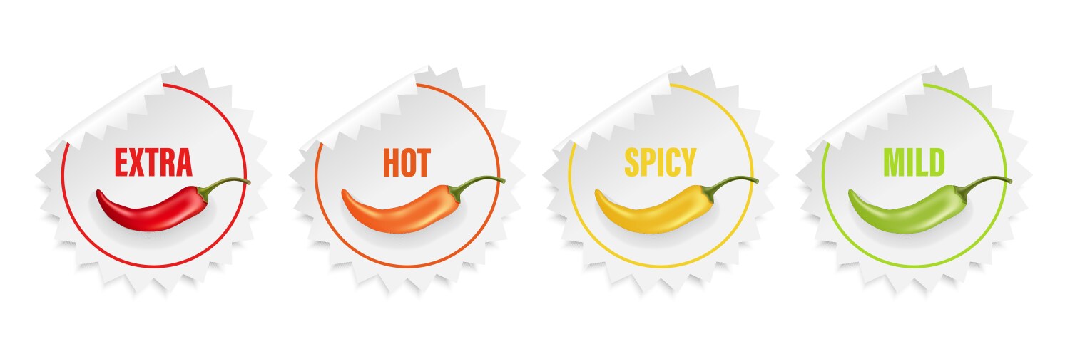 Realistic round stickers with spicy chili Vector Image