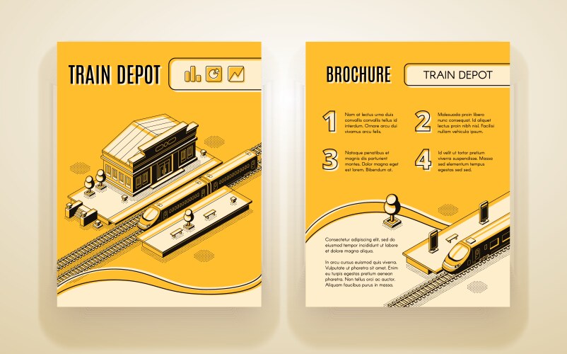 Train depot isometric brochure template Royalty Free Vector