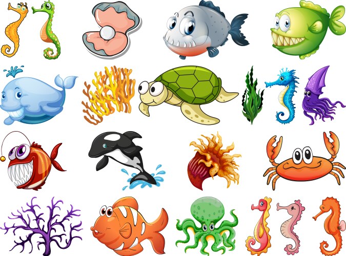 Large set sea creatures on white background Vector Image