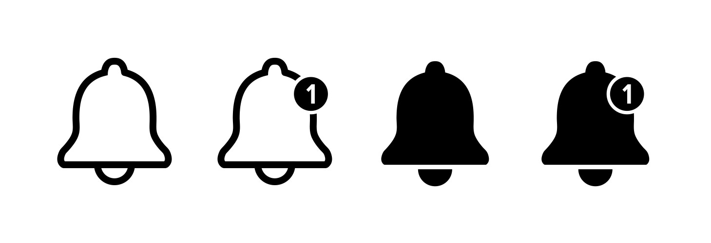 Notification bell icon set collection Royalty Free Vector