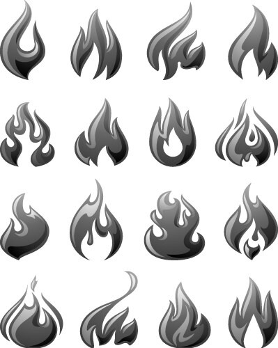 Fire flames set icons Royalty Free Vector Image