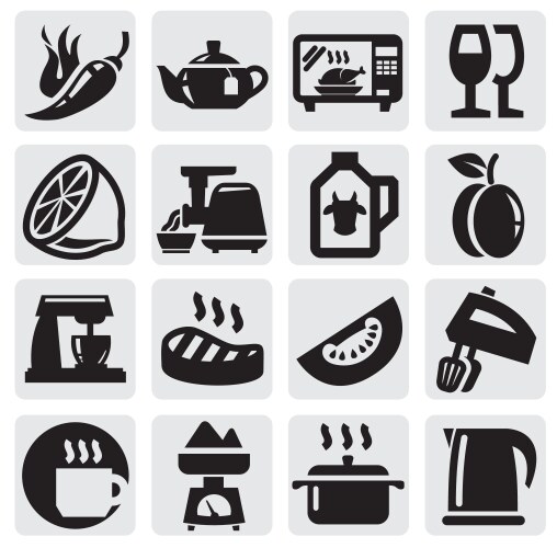 Kitchen equipment icons set monochrome Royalty Free Vector