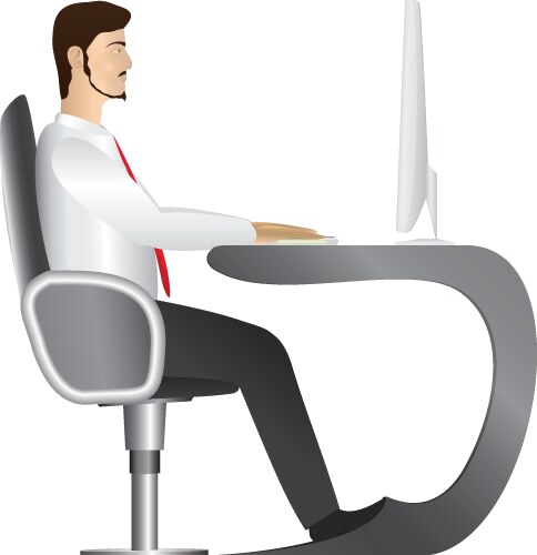 Man Working Sitting In Desk Computer Work Space Vector Image