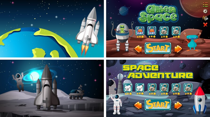 Rocket space game template Royalty Free Vector Image