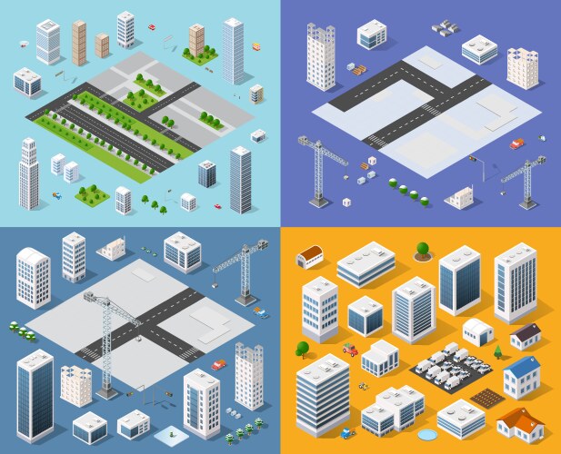 Urban crossroad with cars and pedestrian paths Vector Image