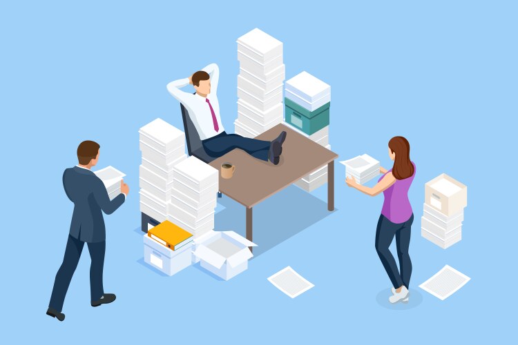 Isometric stacks of paperwork and files Royalty Free Vector