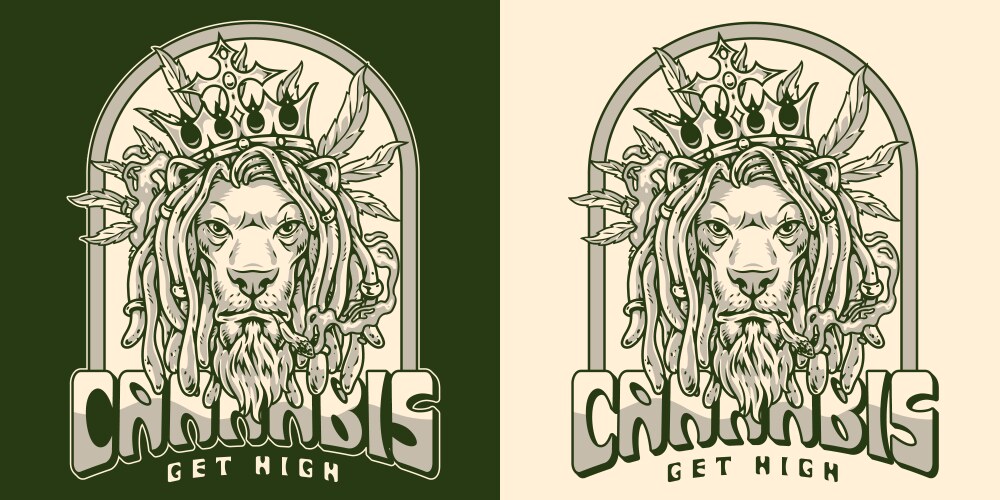 Rastaman lion detailed label monochrome Royalty Free Vector