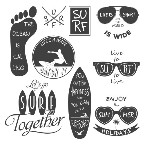 Set of vintage surfing labels with - surfboard Vector Image