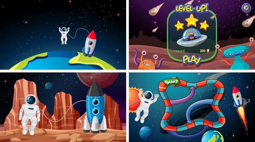 Cartoon colorful space missile set Royalty Free Vector Image