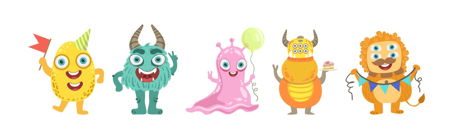 Toy monster with birthday party object set Vector Image