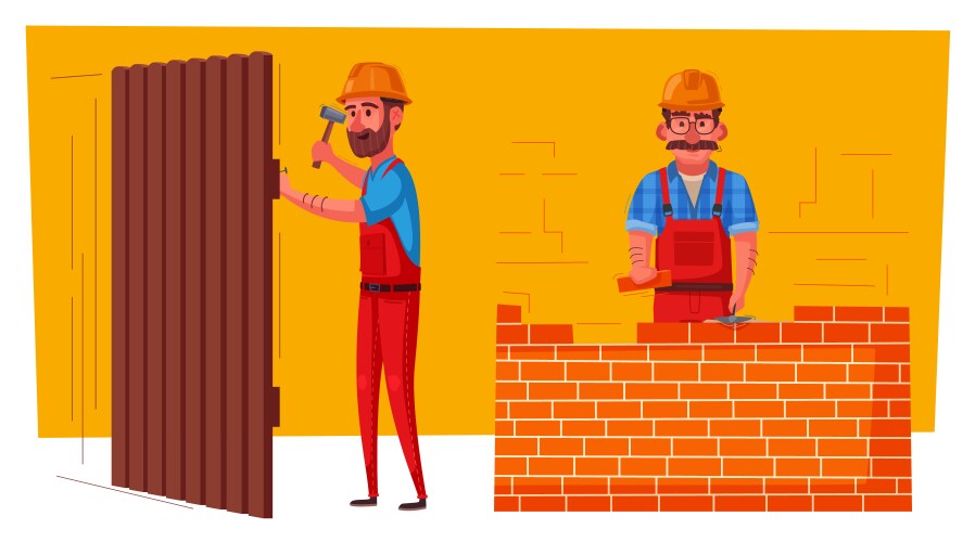 Funny carpenter is working Royalty Free Vector Image