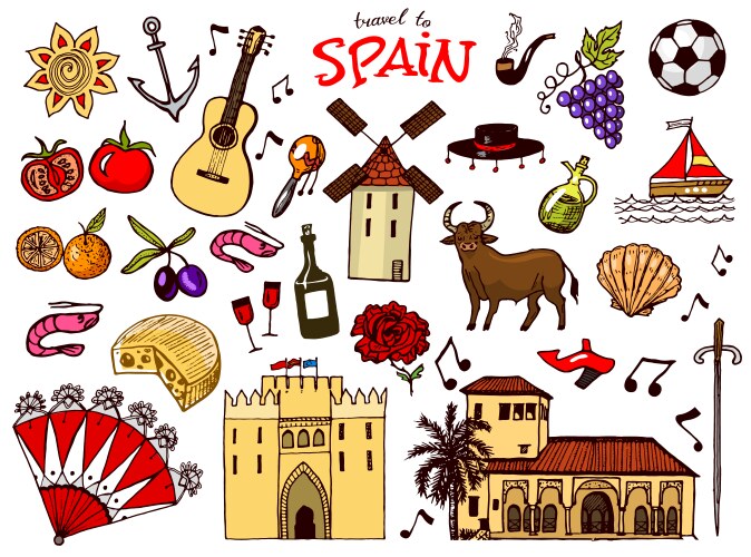 Spain travel famous landmark symbols and spanish Vector Image