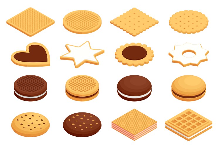 Cartoon color round cookies icons set Royalty Free Vector