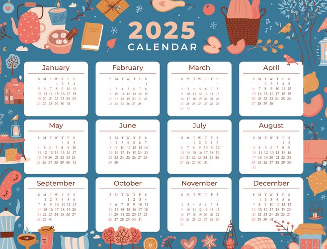 Multipage calendar template for 2025 vertical Vector Image