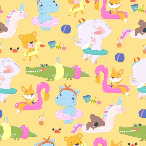 Seamless pattern with cute animals on white Vector Image