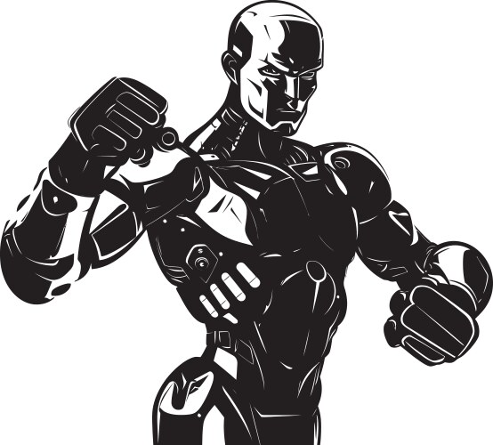 Artificial athlete robot boxer black logo Vector Image